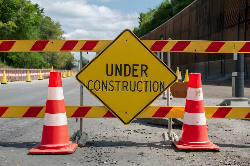 StockImage Barrier with Under Construction Sign and Road Cones ...