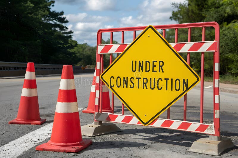 StockImage Barrier with Under Construction Sign and Road Cones ...