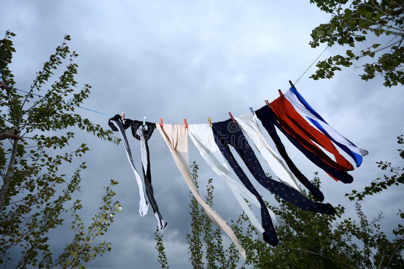 Stockings on the wire stock photo. Image of hold, holdups - 71880680