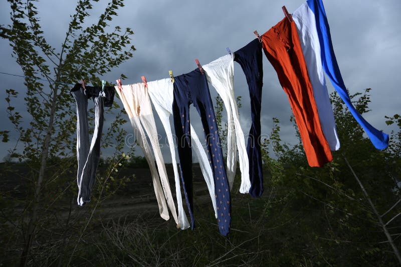 Stockings on the wire stock photo. Image of wire, outdoors - 73217466