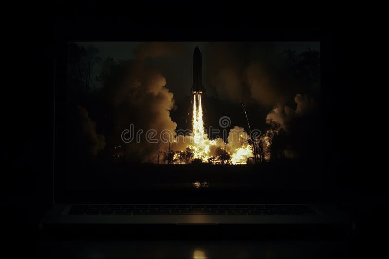 StockSpace Rocket Launch from Laptop Display Stock Image - Image of ...
