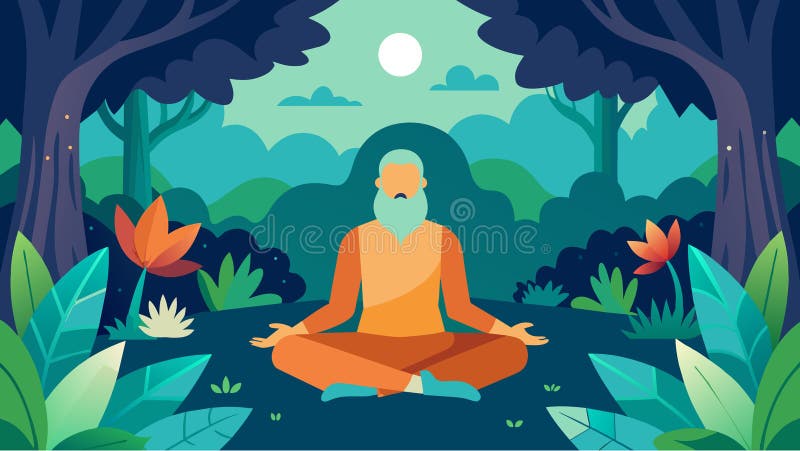 A Stoic Philosopher Sits in the Lotus Position in a Lush Forest ...