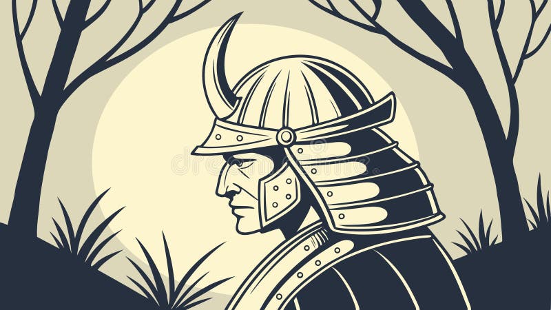 Stoic Samurai in Forest, Traditional Japanese Warrior Vector Art ...