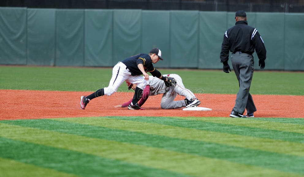 Stolen Base Attempt - College Baseball Editorial Stock Image - Image of ...