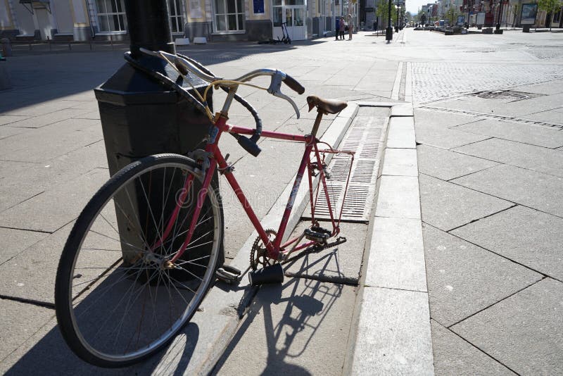 Stolen Bicycle on the City Street Editorial Image - Image of value ...