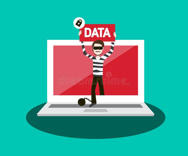 Stolen Data Concept with Thief and Notebook Stock Vector - Illustration ...