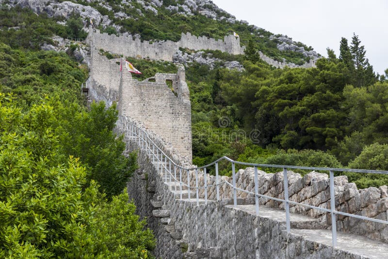 View of Ston Wall Old Fortress in Croatia. Editorial Photography ...