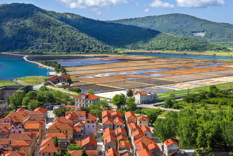 Ston Town with Ancient Saltworks. Croatia Stock Image - Image of ...