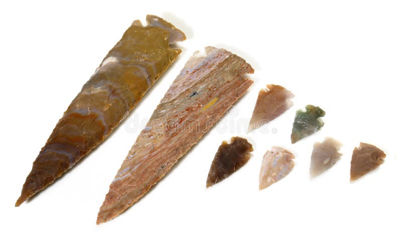 Stone Age Flint Stone Arrow Heads Isolated on White Background Stock ...