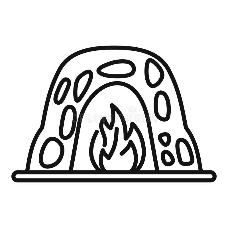 Stone Age House with Burning Fire Inside Line Icon Stock Illustration ...