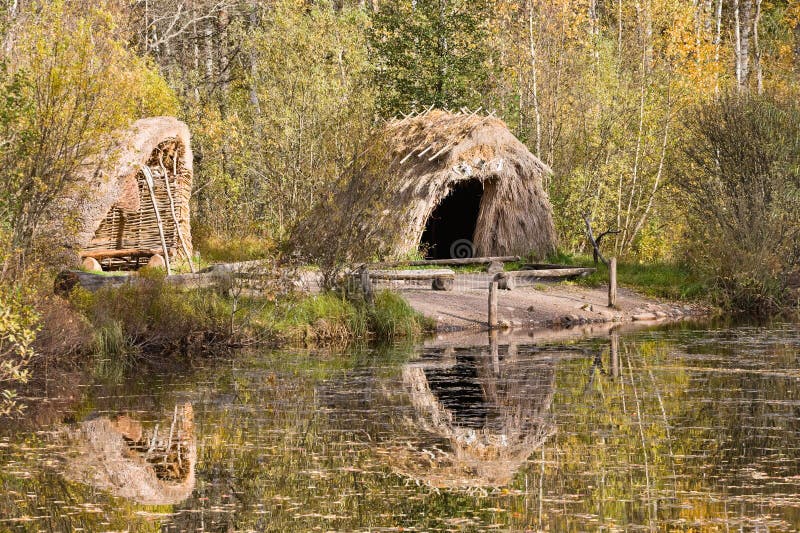 Stone Age hut stock photo. Image of edge, scene, reflecting - 15272796