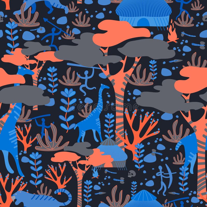 Stone Age Pattern Seamless Design Graphic Stock Vector - Illustration ...