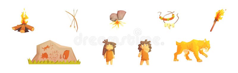 Stone Age Primitive Object and Elements Vector Set Stock Vector ...