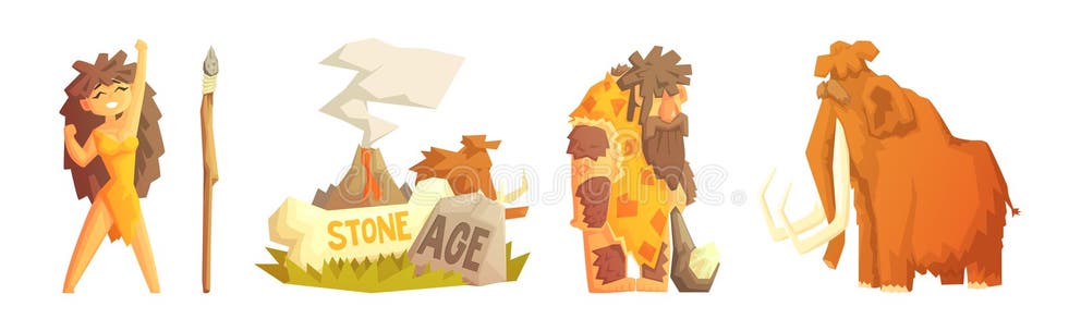 Stone Age Primitive Object and Elements Vector Set Stock Vector ...