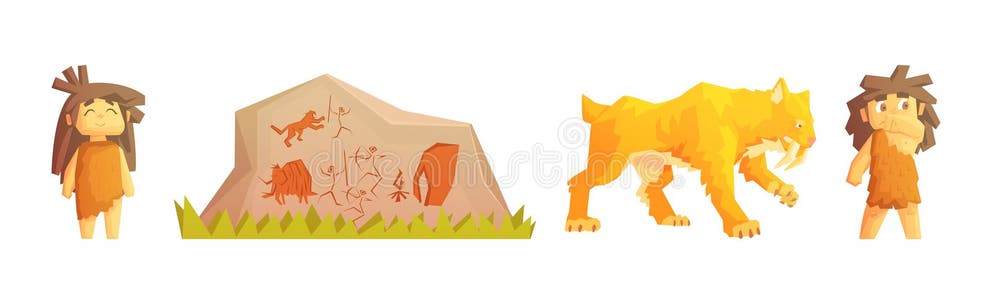 Stone Age Primitive Object and Elements Vector Set Stock Vector ...