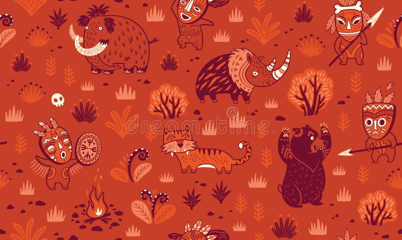 Stone Age Vector Pattern in Red Colors Stock Vector - Illustration of ...