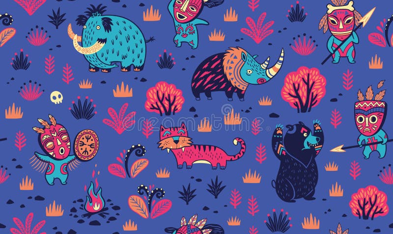 Stone Age vector pattern stock vector. Illustration of spear - 90008760