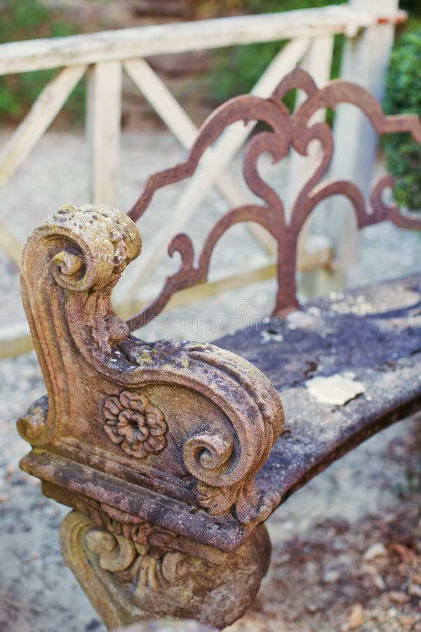 Stone Ancient Bench with Ornate Elements Stock Photo - Image of marble ...