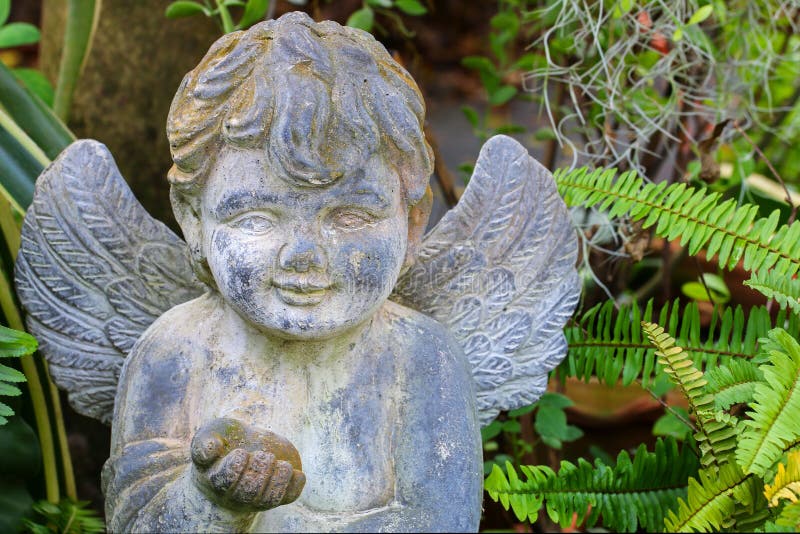 Stone Angel Sculpture Decorating the Garden Stock Image - Image of ...