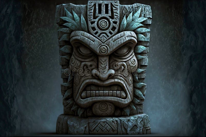 Stone Angry Face of Aztec God Tiki Mask Stock Image - Image of ...