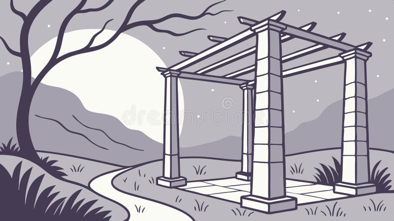 Stone Arbor on a Winding Path, Garden Scene, Vector Design Generative ...