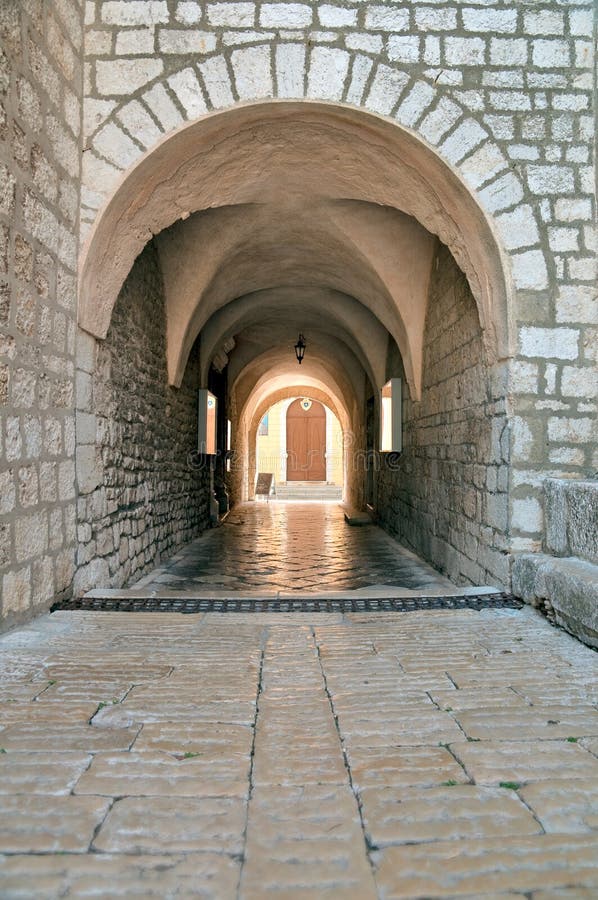 Stone Arc Passage at Krk Cathedral in Old Center - Croatia Stock Image ...