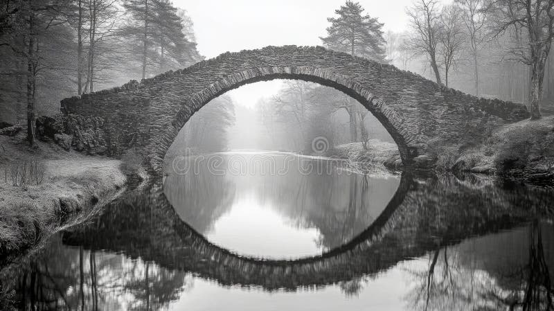 Stone Arch Bridge Reflecting in Still Water Stock Illustration ...