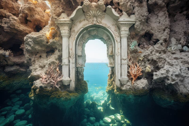 A Stone Arch with a Coral Reef in the Water Stock Illustration ...