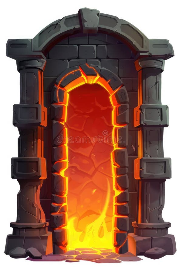 Stone arch with fire stock photo. Image of bonfire, glow - 383876062