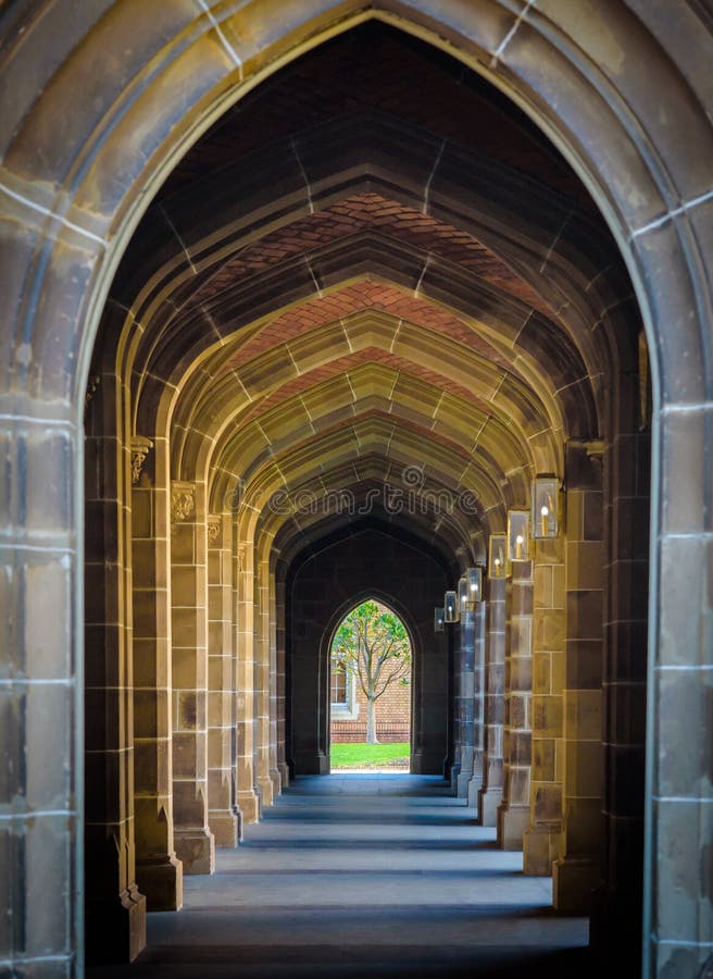 A Stone Arch Hallway at a University Stock Photo - Image of ...