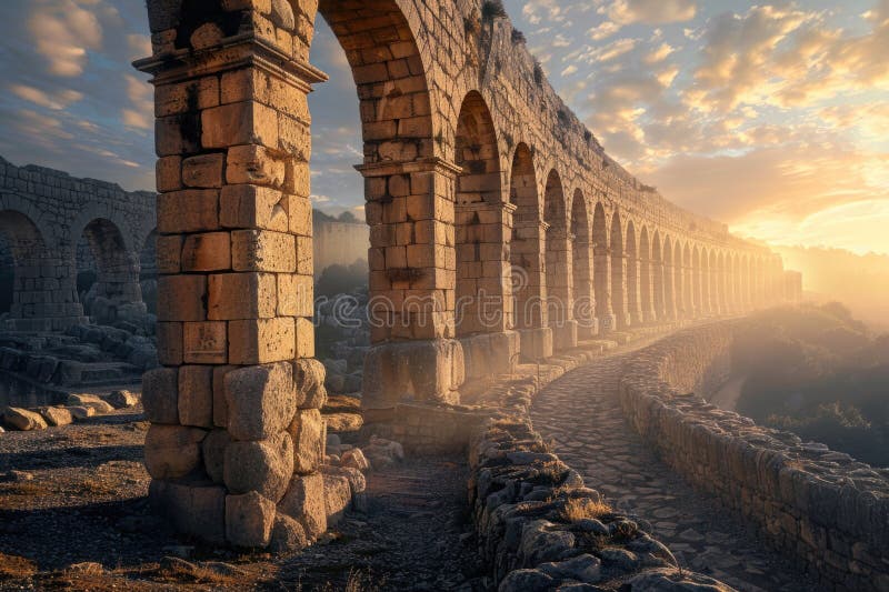 A Stone Arch at Sunset with the Warm Light of the Setting Sun Casting a ...