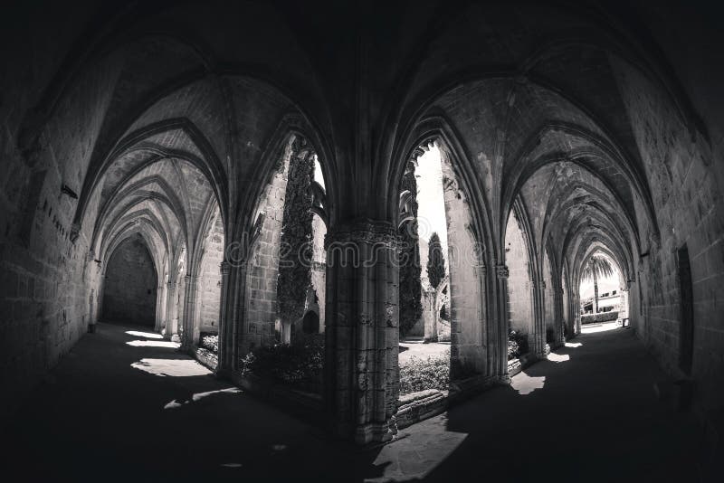 Stone Arches Creating Dramatic Light and Shadow in Medieval Bellapais ...