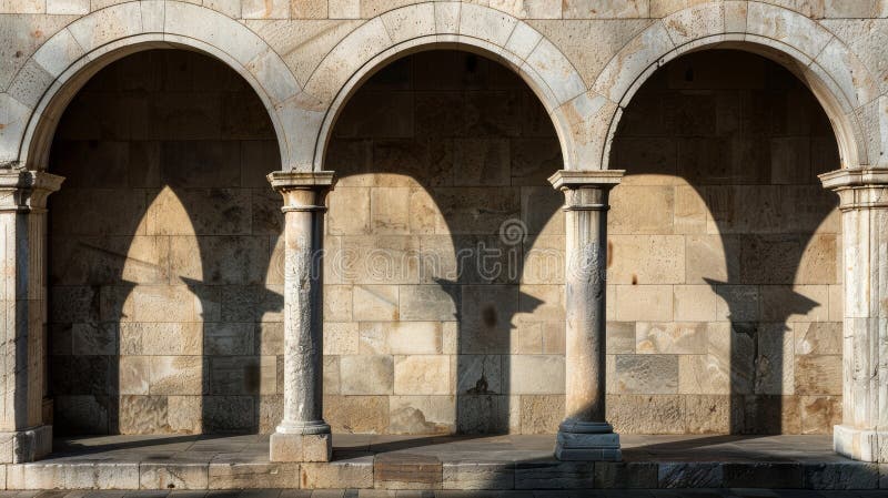 Stone Archway with Columns and Shadows, Historic Architectural Detail ...