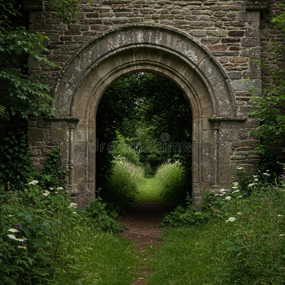 A Stone Archway, Constructed from Rustic Bricks with Visible Aging and ...