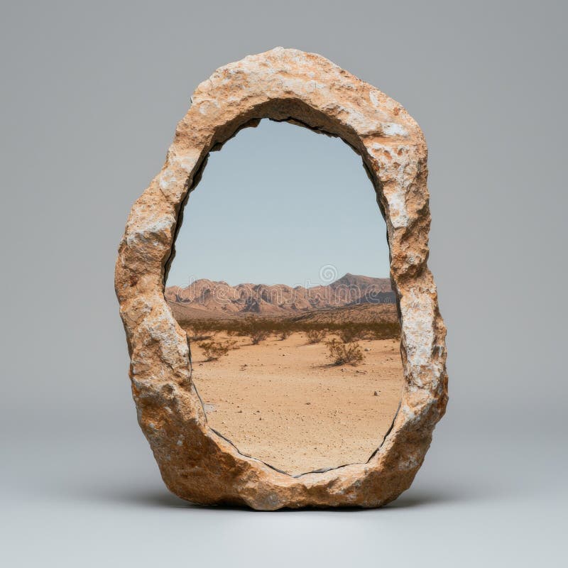Stone Archway Framing Desert Landscape Mirror Reflection Stock ...
