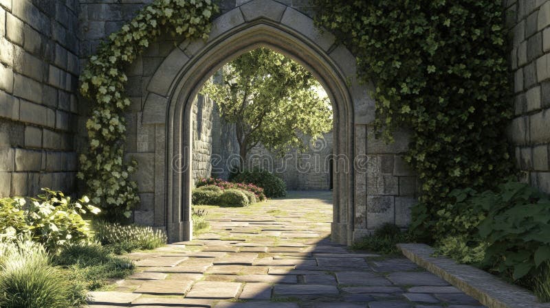Stone Archway Leading into the Courtyard of a Medieval Castle Stock ...