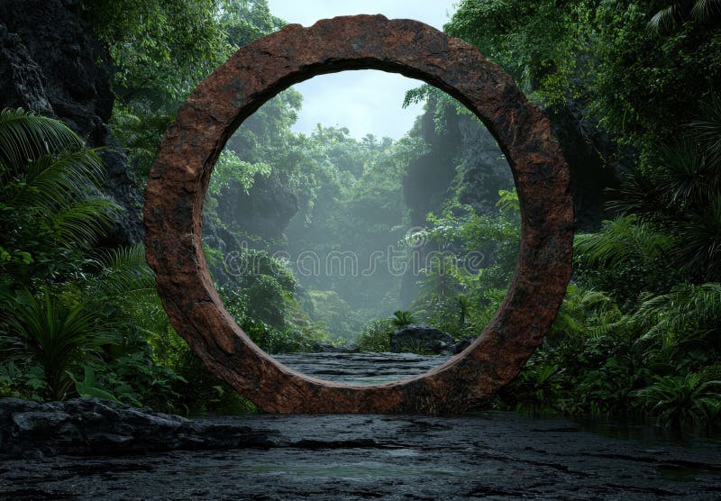 Stone Archway in Lush Jungle Setting Stock Illustration - Illustration ...