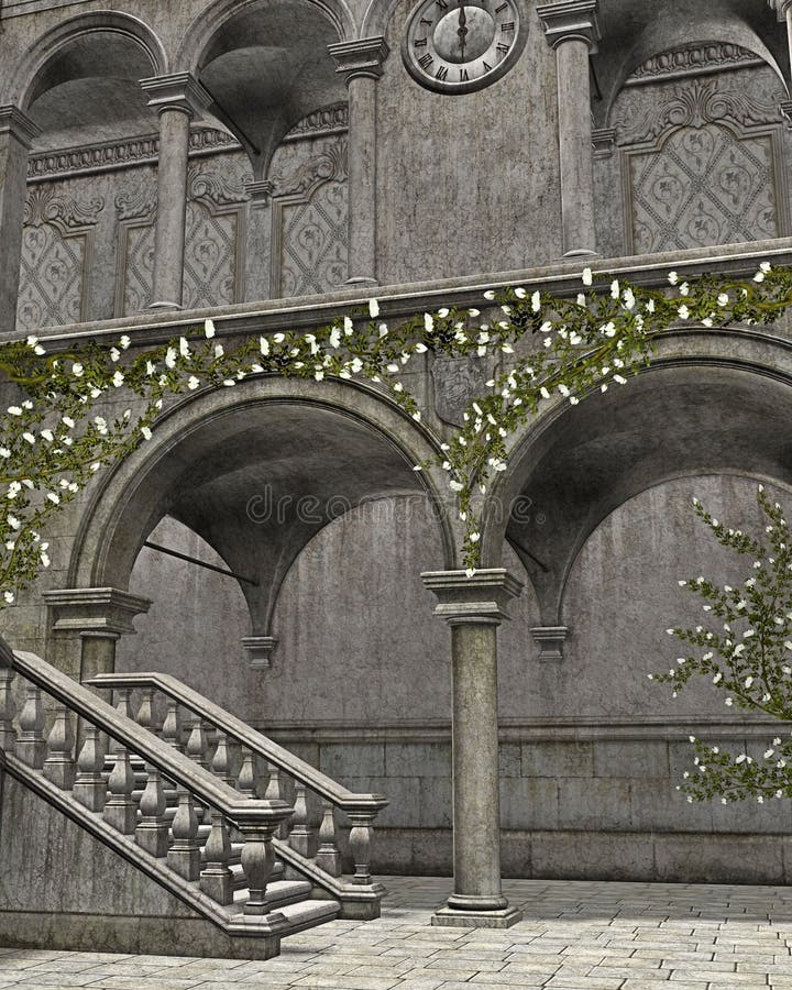 A stone atrium stock illustration. Illustration of rose - 9073384