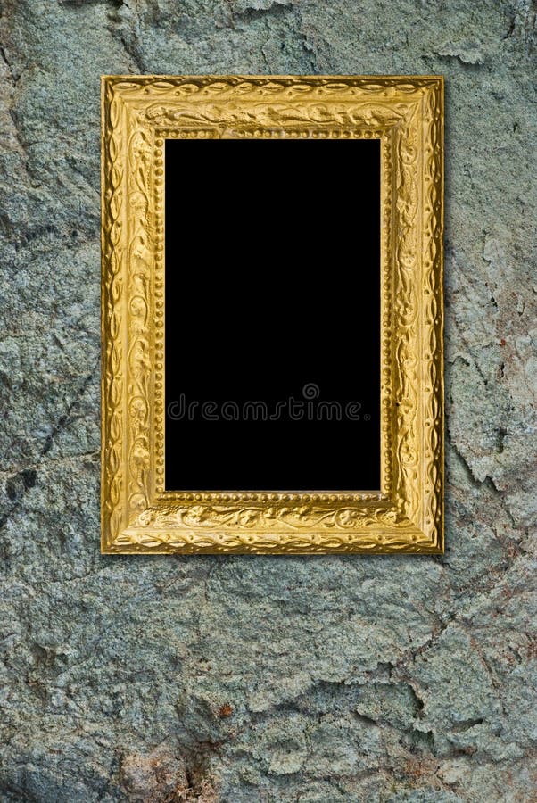 Stone Background With Gold Frame Stock Photo - Image of golden, dirty ...
