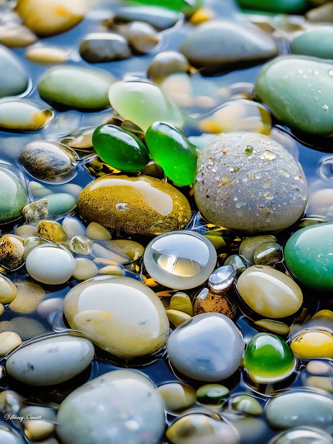 Stone Background, Shining Small Pebbles in the River Like Jade Stones ...