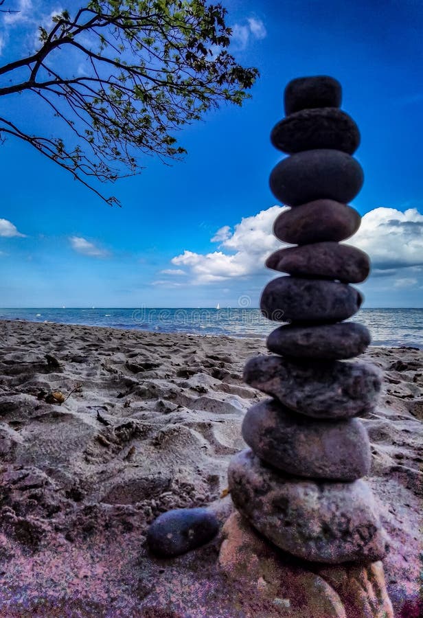 Stone Balance on the Beach of the Baltic Sea Stock Photo - Image of ...