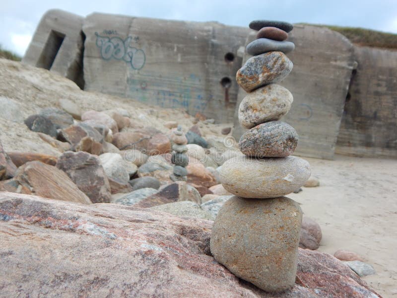 Stone Balance on the Beach of Denmark Stock Image - Image of formation ...