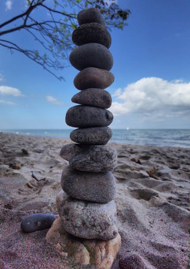 Stone balance in nature stock image. Image of cloud - 256165989