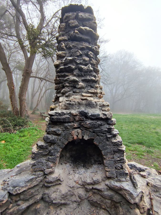 Stone Barbecue Oven in Nature in the Park Stock Image - Image of skewer ...