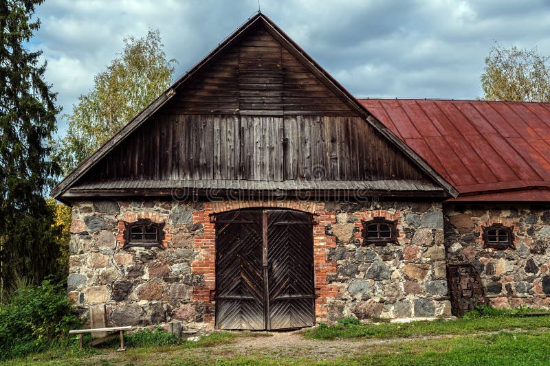 Stone barn stock image. Image of stone, bench, wall - 369515719