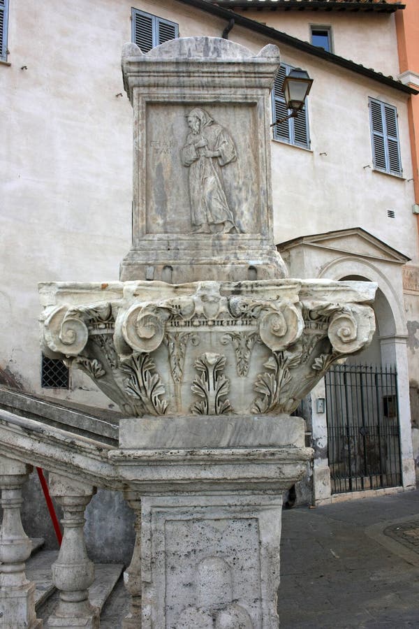 Stone Bas-relief of a Medieval Pilgrim in Rome Stock Image - Image of ...