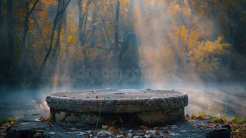A Stone Basin with Leaves on it Stock Illustration - Illustration of ...