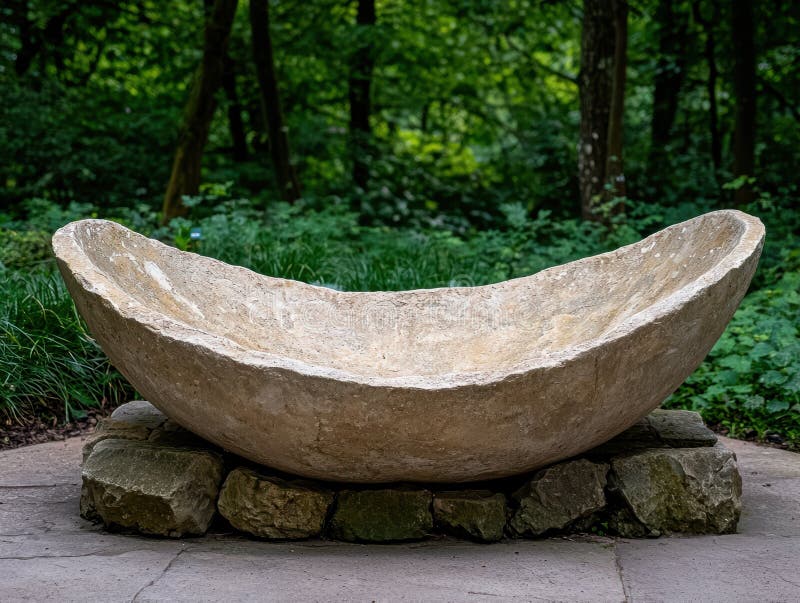 Stone Basin in a Lush Green Garden. Stock Illustration - Illustration ...