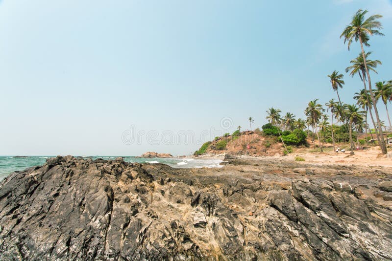 Stone Beach and Calm Waters of Indian Ocean, Goa State, India Stock ...