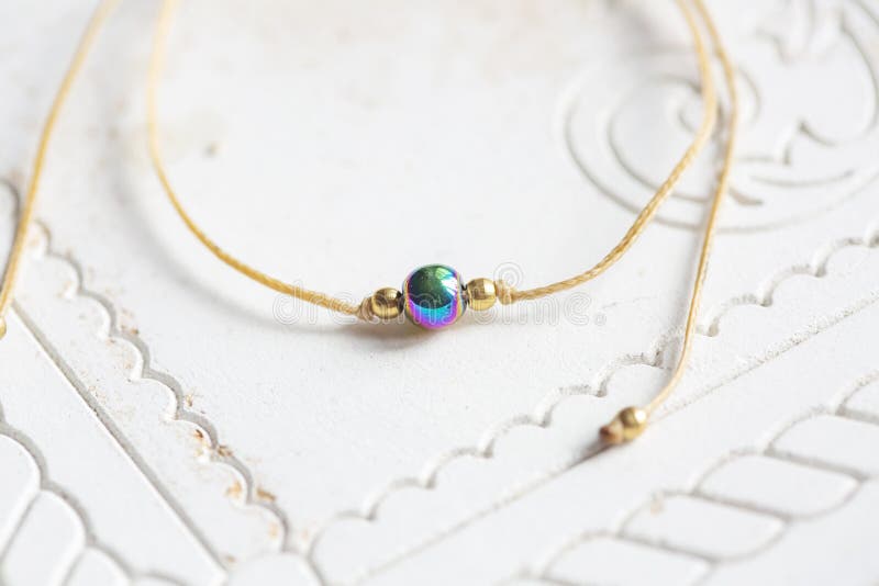 Stone Bead Waxed String Tiny Elegant Bracelet Stock Photo - Image of ...